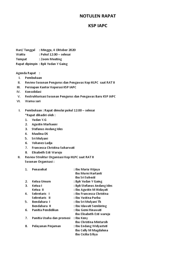 NOTULEN RAPAT Zoom Meeting 4 Okt 2020 | PDF