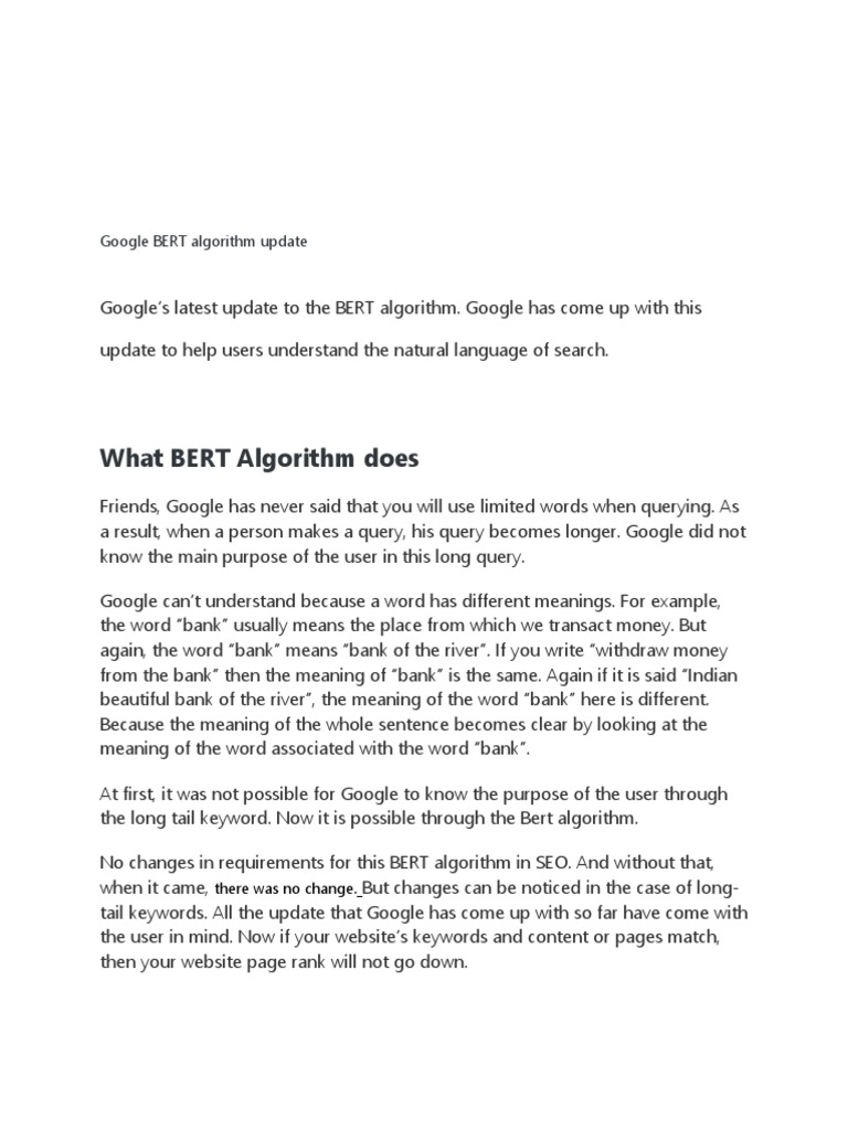Google BERT Algorithm Update | PDF | Search Engine Optimization | Hypertext