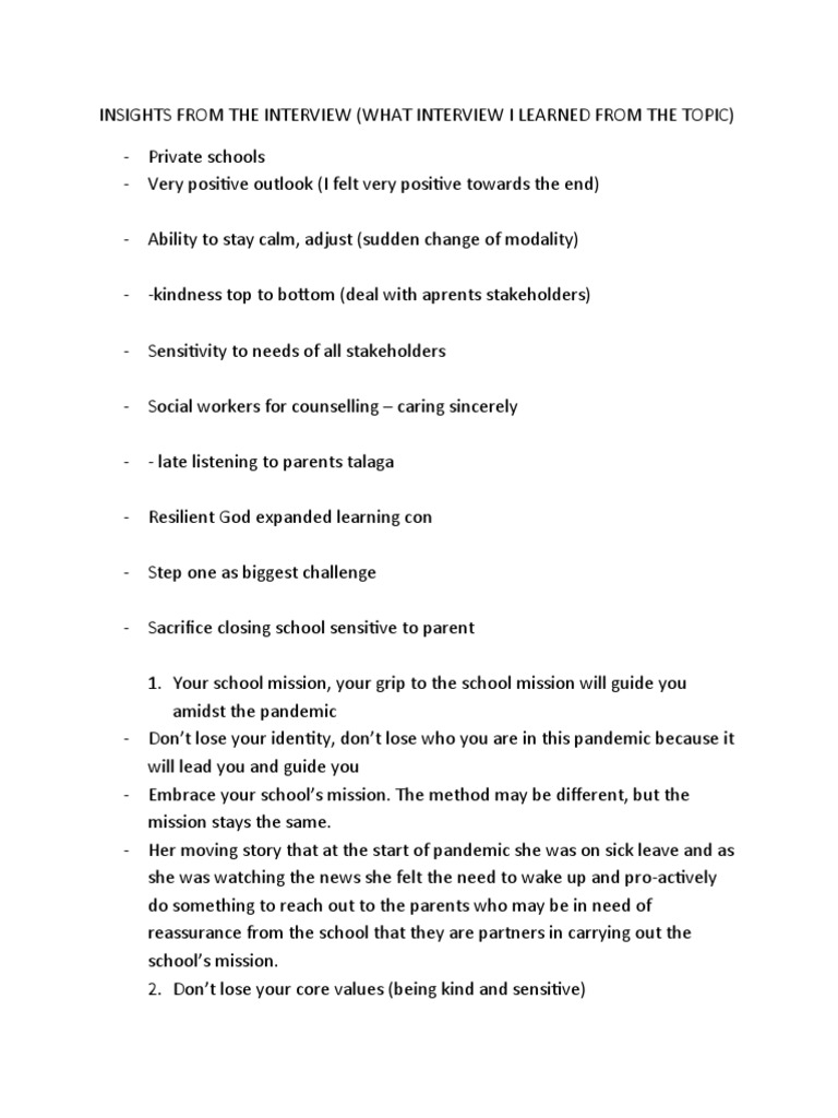 Insights From The Interview | PDF | Interview | Cognition