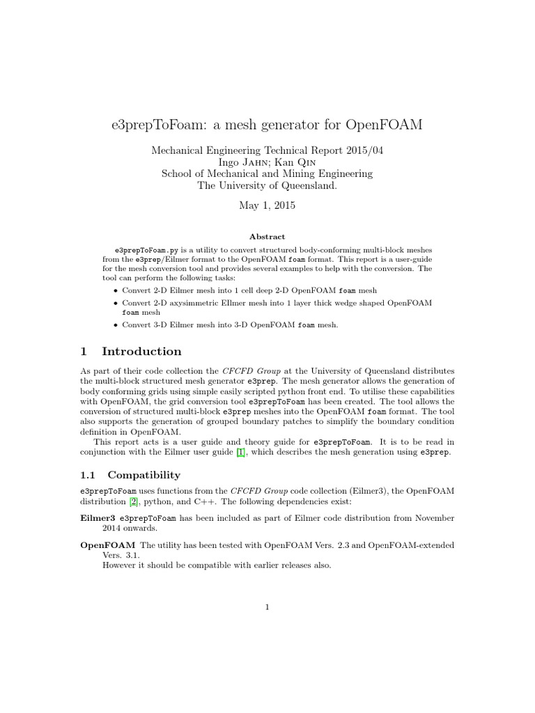 E3Preptofoam: A Mesh Generator For Openfoam | PDF | Source Code ...