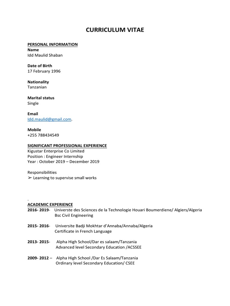 Idd Maulid Shaban's CV | PDF