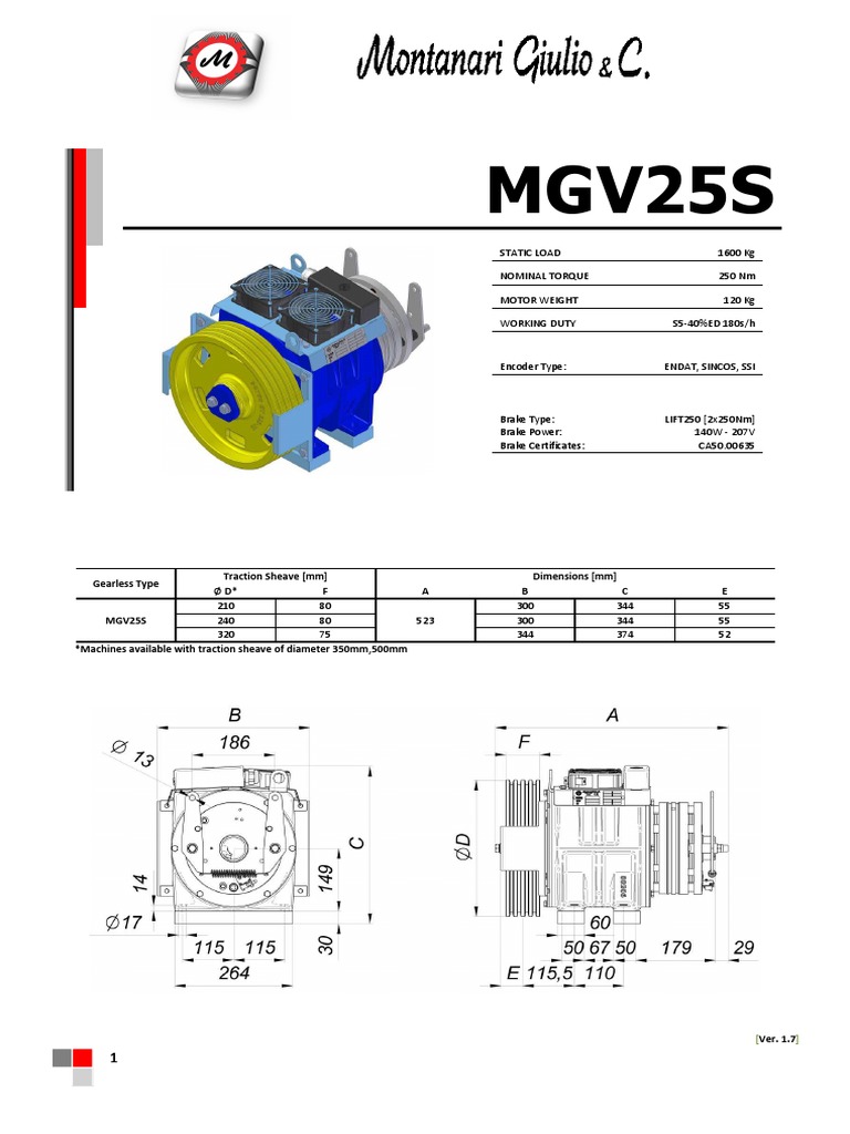 MGV25S: Gearless Type Traction Sheave (MM) Dimensions (MM) Ø D F A B C ...