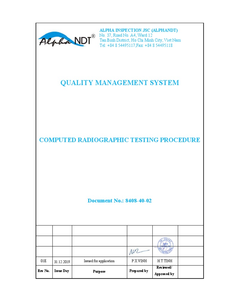 Computed Radiography Procedure (CRT) | PDF | Radiography ...