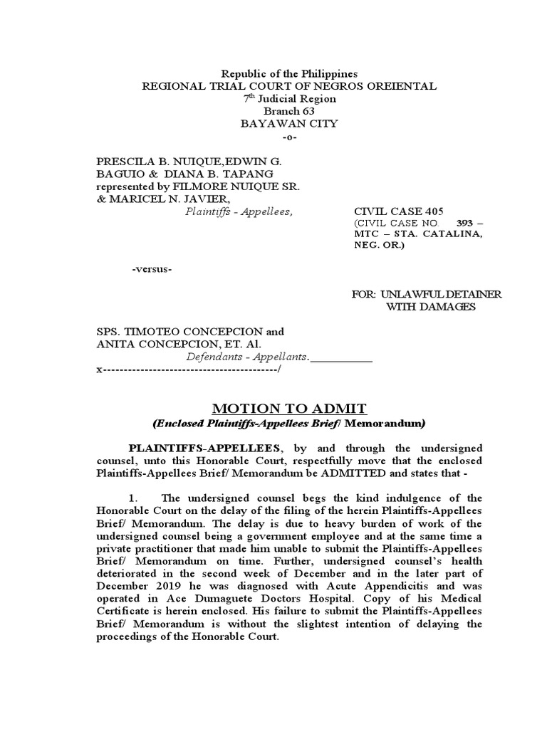 Motion to Admit Plaintiffs' Brief in Court | PDF | Separation Of Powers ...