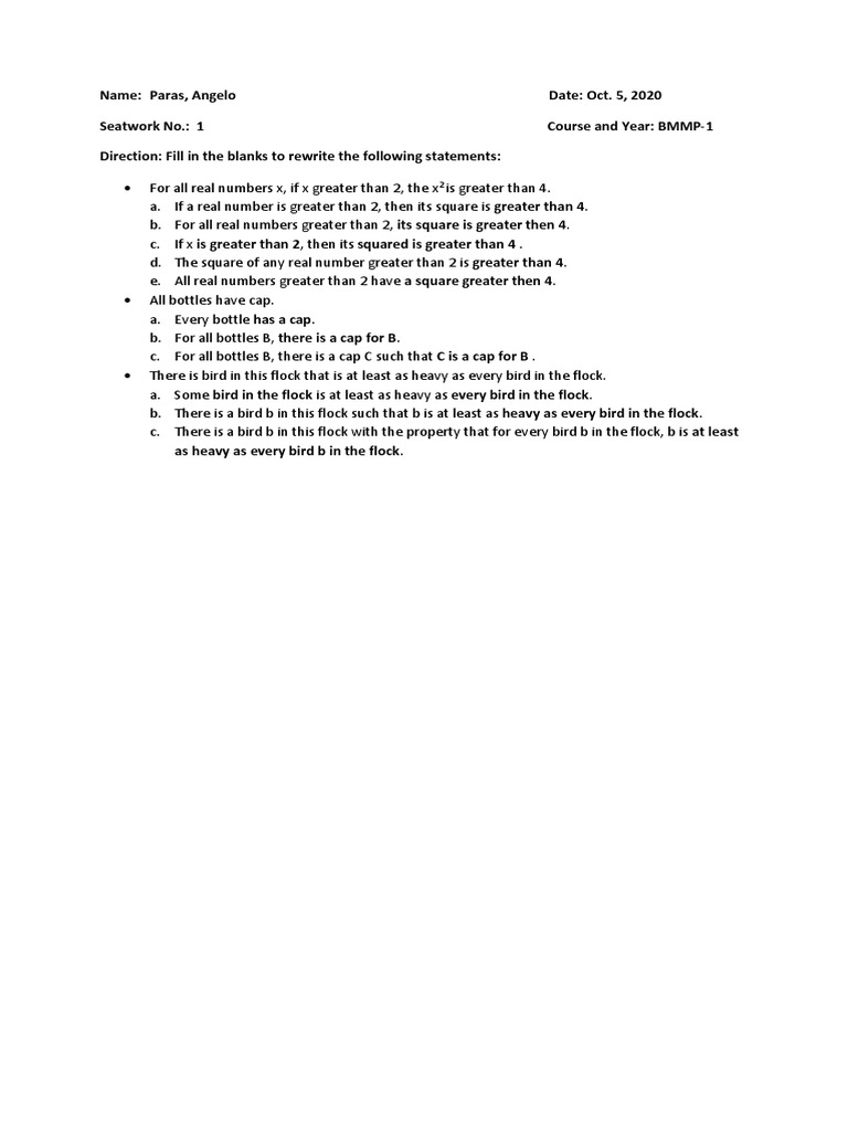 Seatwork 1 (Math) | PDF