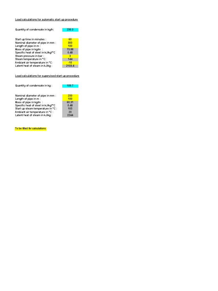 Condensate Load Calculations For Automatic Start Up Procedure | PDF ...