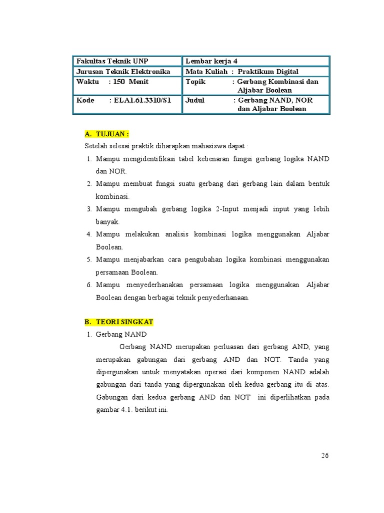 Praktikum Gerbang Logika NAND dan NOR | PDF | Metode & Bahan Ajar