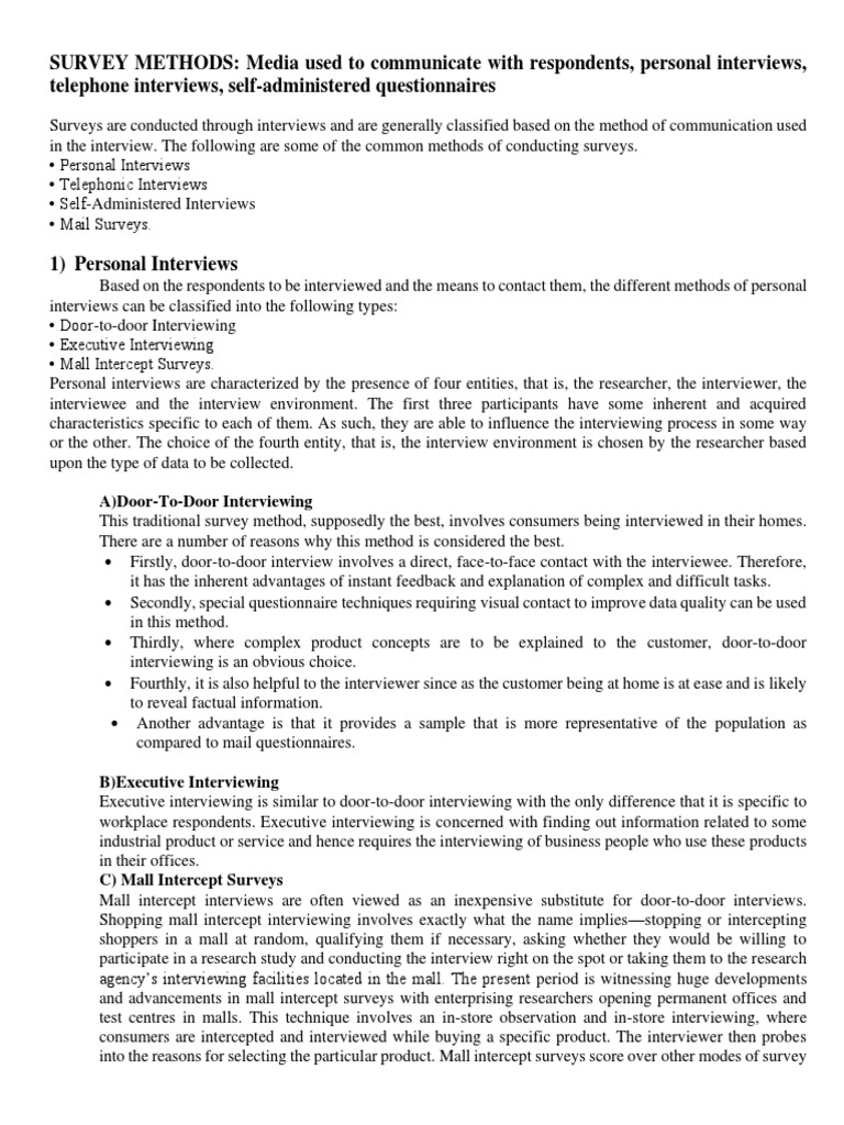 Survey Methods PDF | PDF | Survey Methodology | Interview
