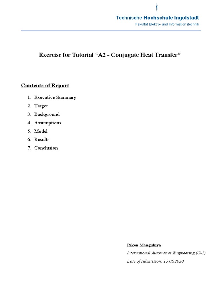 Exercise For Tutorial "A2 - Conjugate Heat Transfer": Contents of Report | PDF | Heat Transfer ...