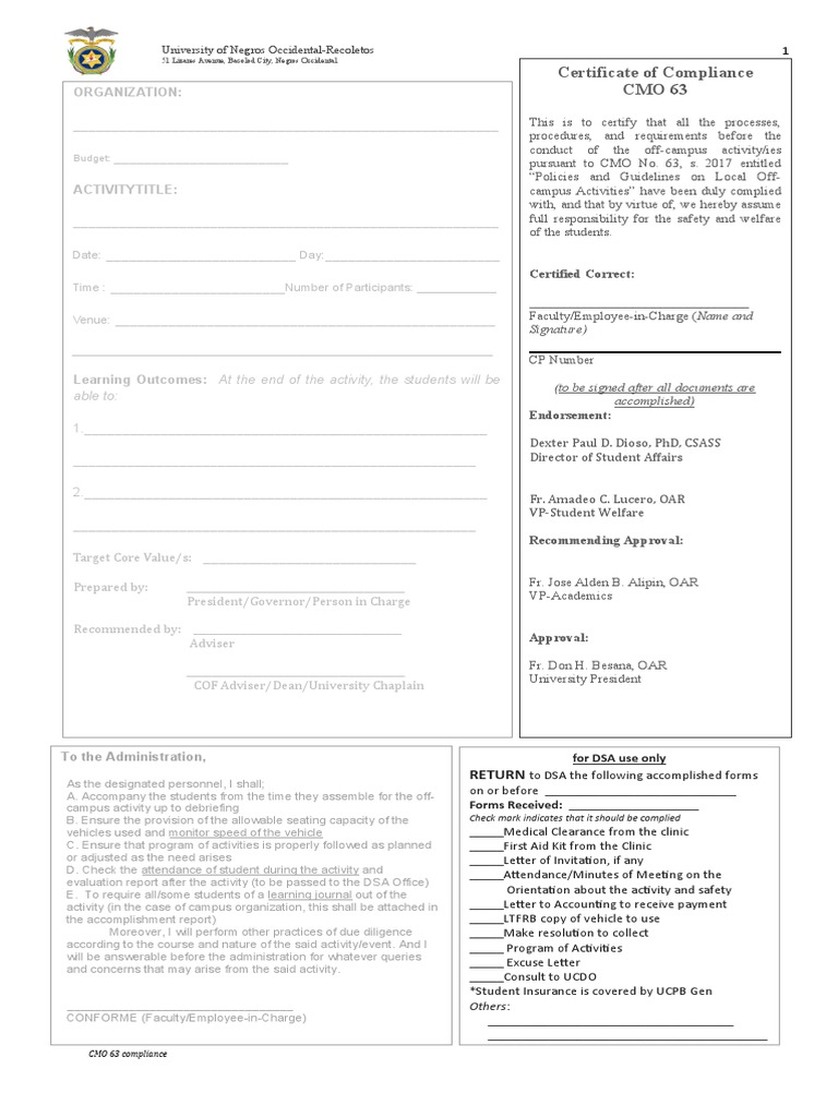 Activity Form (Offcampus) | PDF | Consent | Legal Guardian