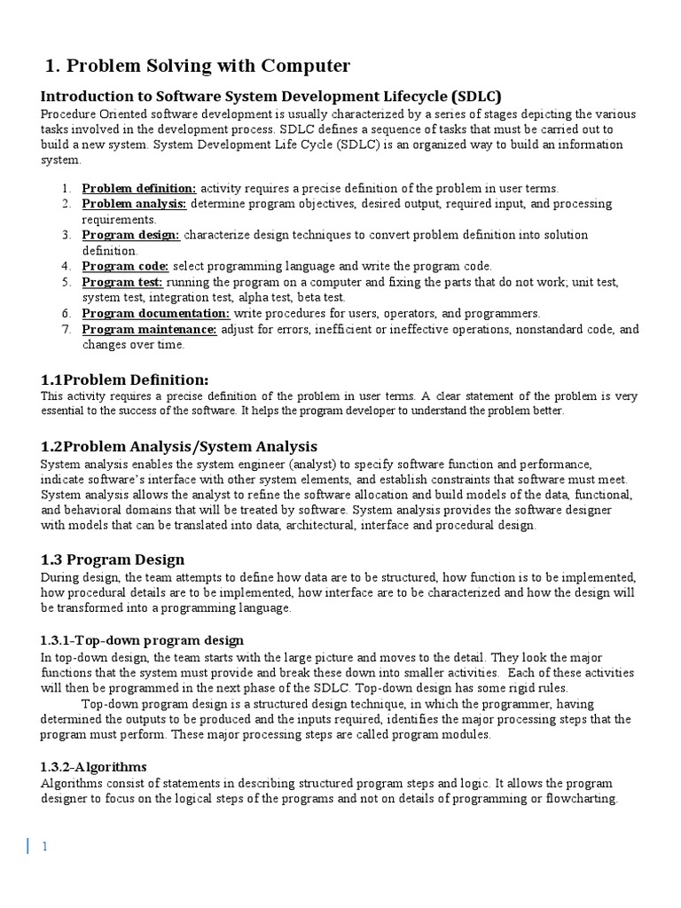 Problem Solving With Computer: Introduction To Software System Development Lifecycle (SDLC ...