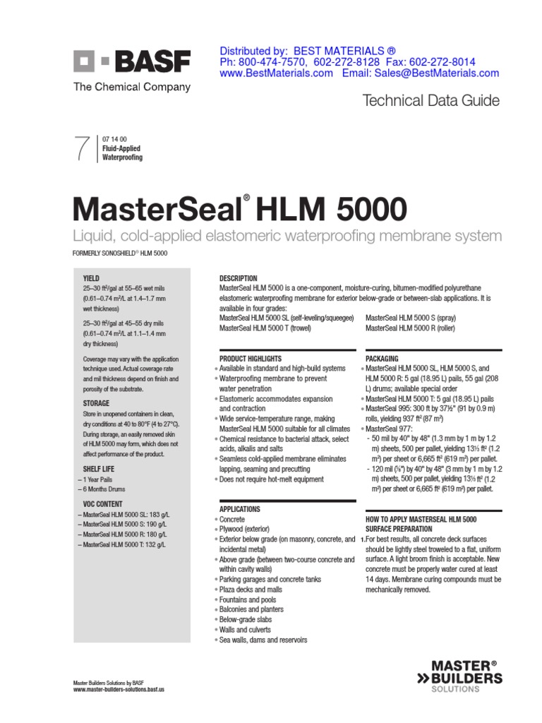Basf Masterseal HLM 5000 Tds | PDF | Concrete | Pipe (Fluid Conveyance)
