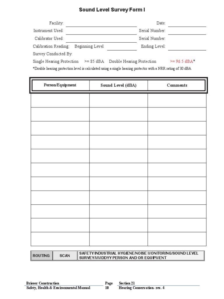 Sound Level Survey Form I: Person/Equipment | PDF