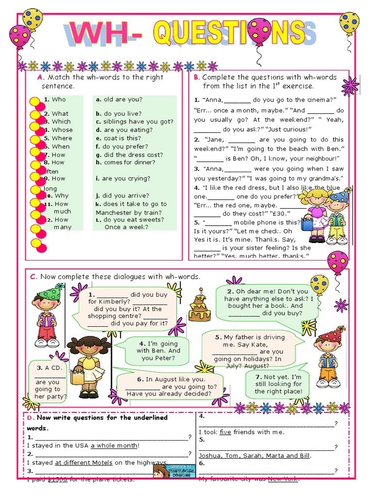 Complete The Questions With Wh-Words From The List in The 1 Exercise ...
