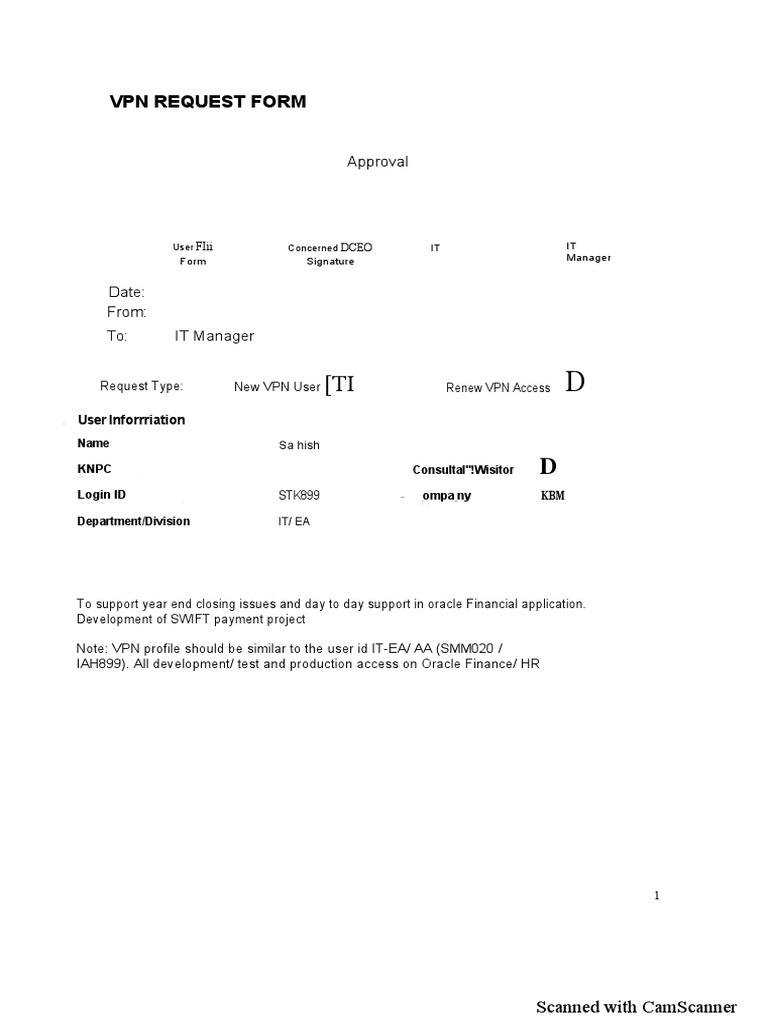 VPN Request Form: Approval Cycle | PDF | Virtual Private Network | User ...