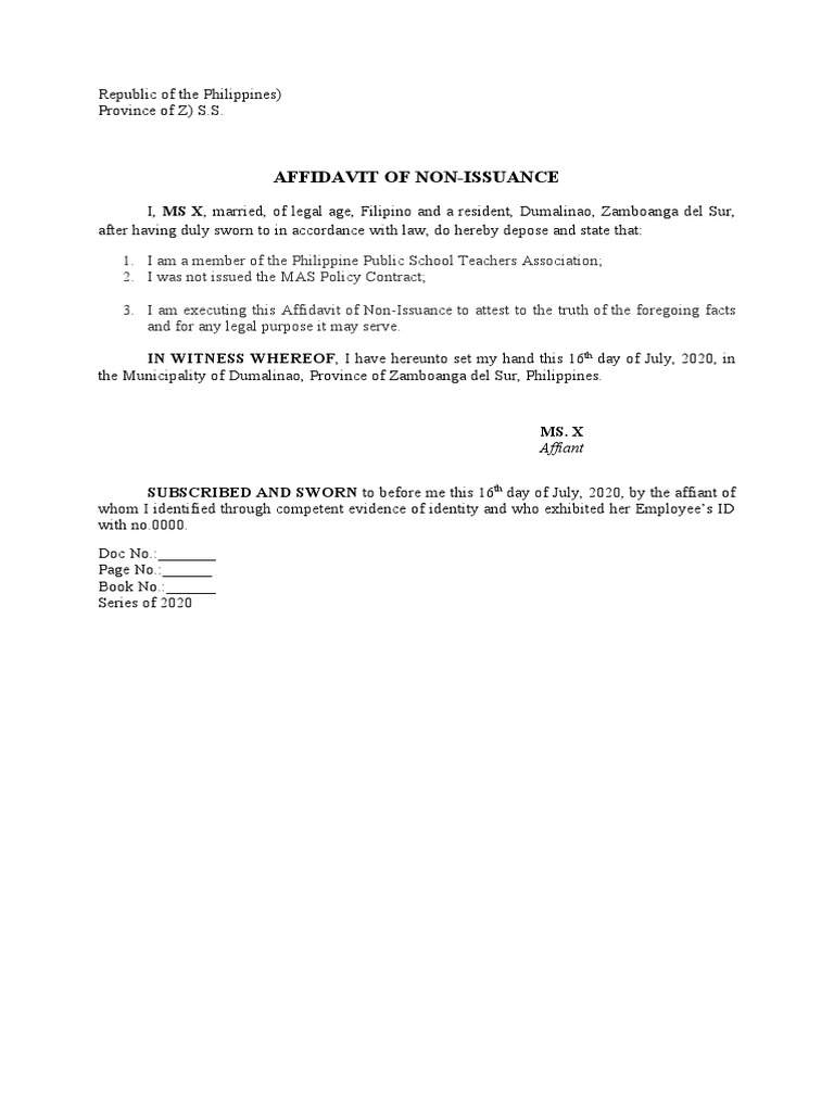 Affidavit of Non Issuance of Mas | PDF