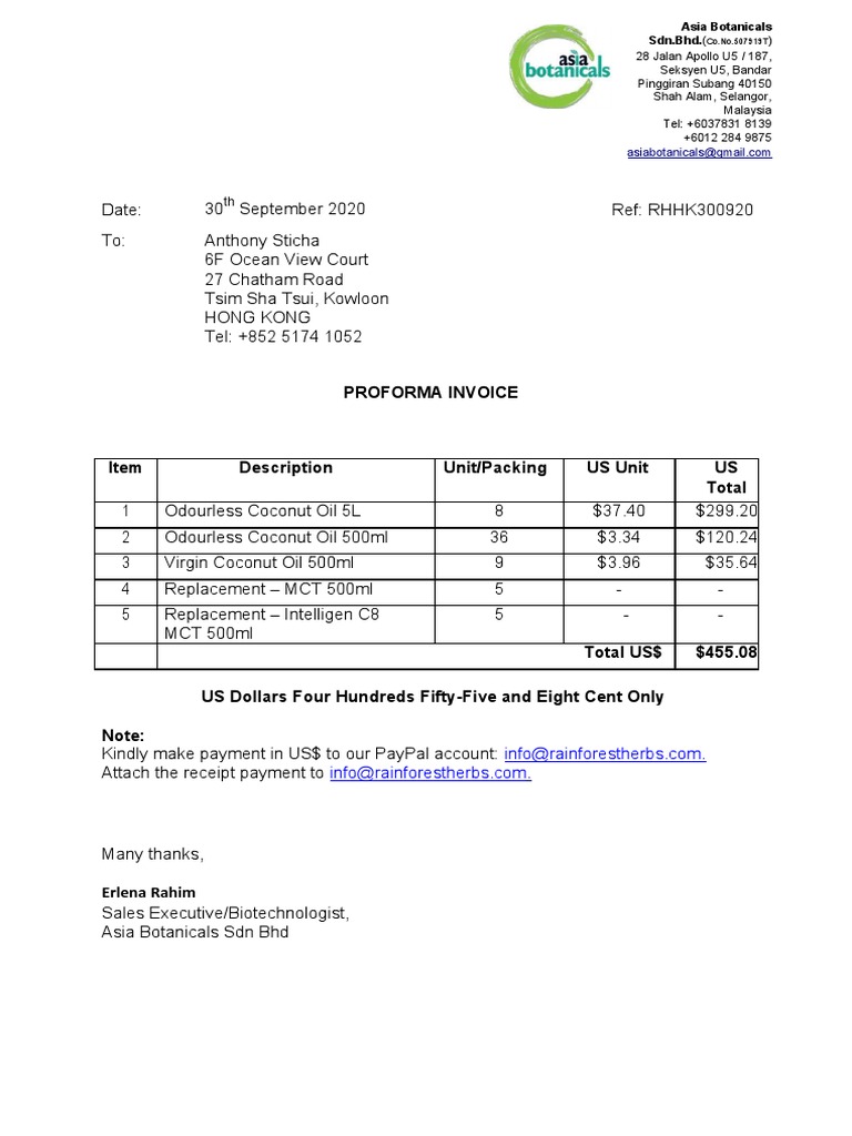 Invoice HK 30 09 20 Revised | PDF