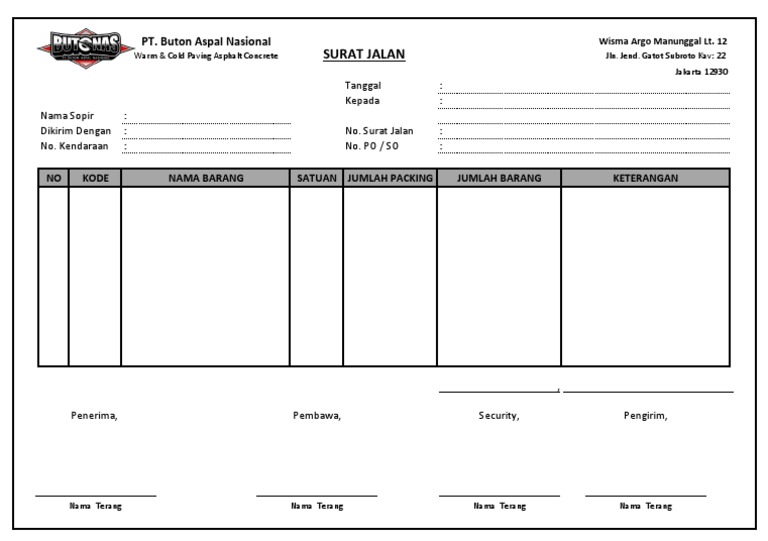 Contoh Format Surat Jalan Barang | PDF
