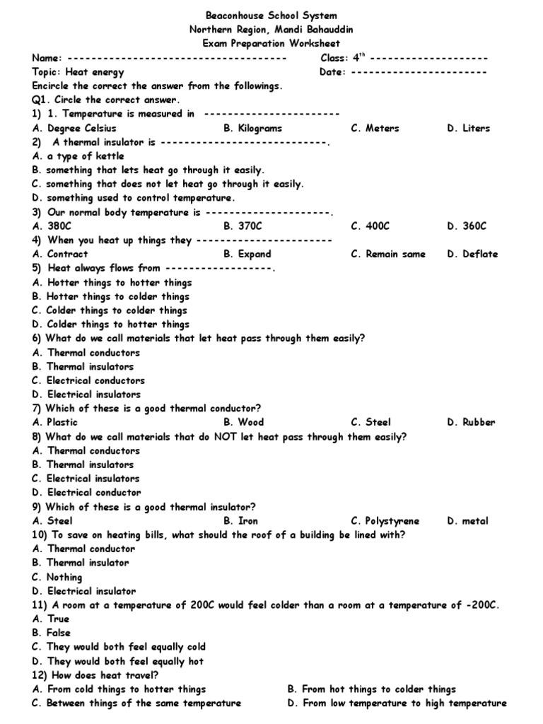 WORKSHEETS GRADE 4 Sci | PDF | Temperature | Sound