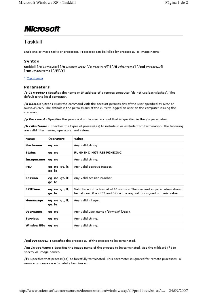 Task Kill | PDF | Windows Nt | Tecnología de sistema operativo