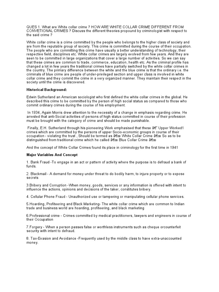 White Collar Crime: Theories & Cases | PDF | Criminology | Crime & Violence