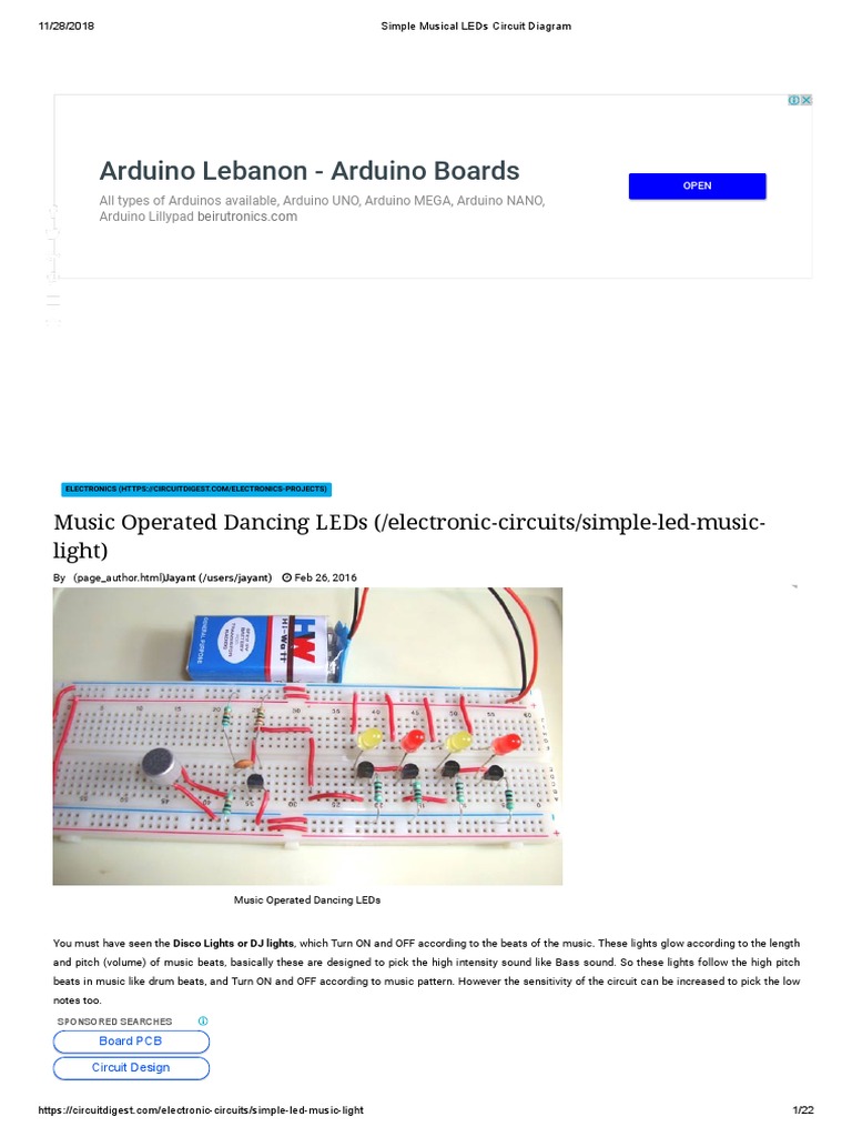 Simple Musical LEDs Circuit Diagram | PDF | Electronic Circuits | Arduino