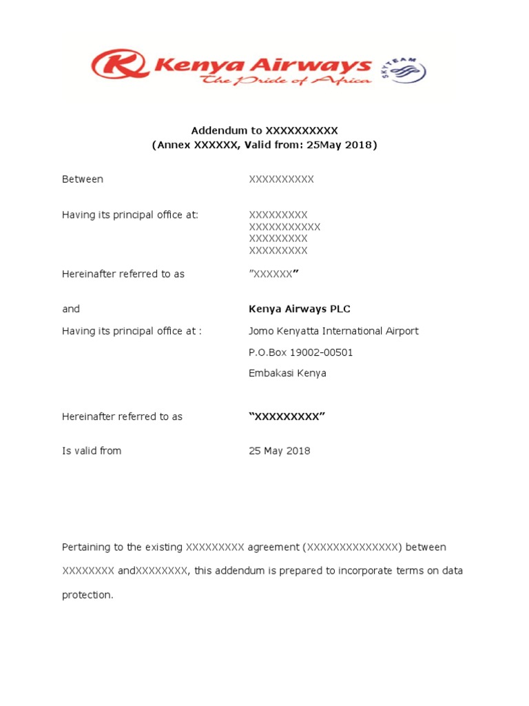 Addendum - Data Protection - KQ | PDF | Information Privacy | Privacy