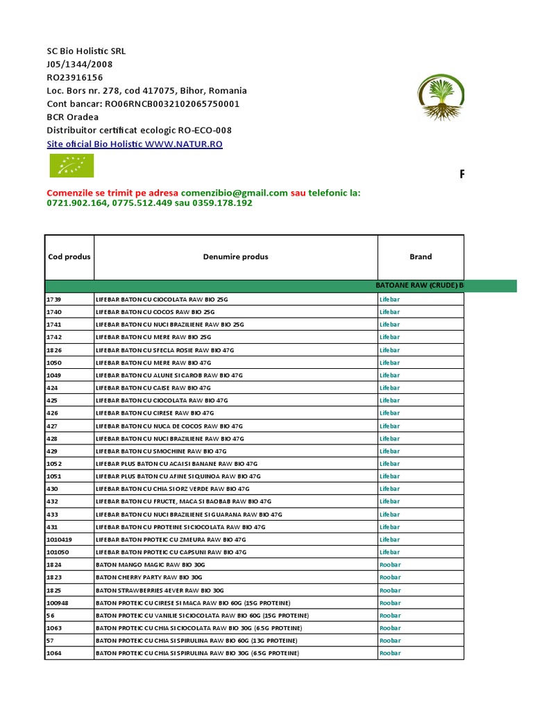 Formular de Comanda: Site Oficial Bio Holistic WWW - NATUR | PDF | Food ...