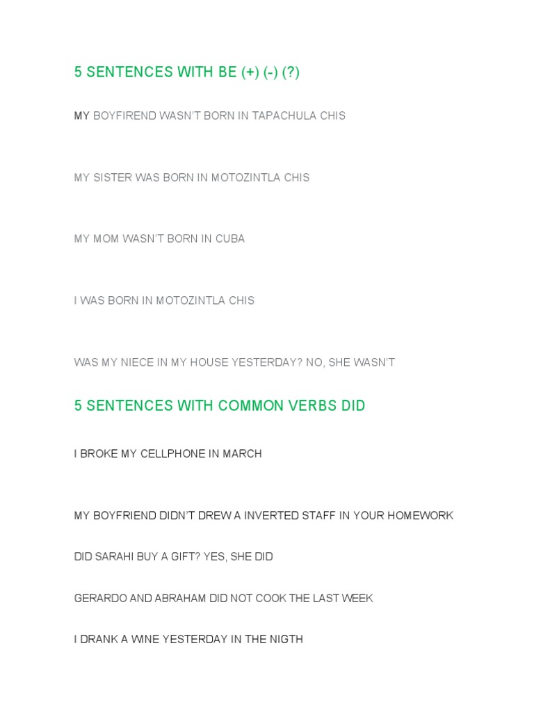 5 Sentences With Be | PDF | Wellness