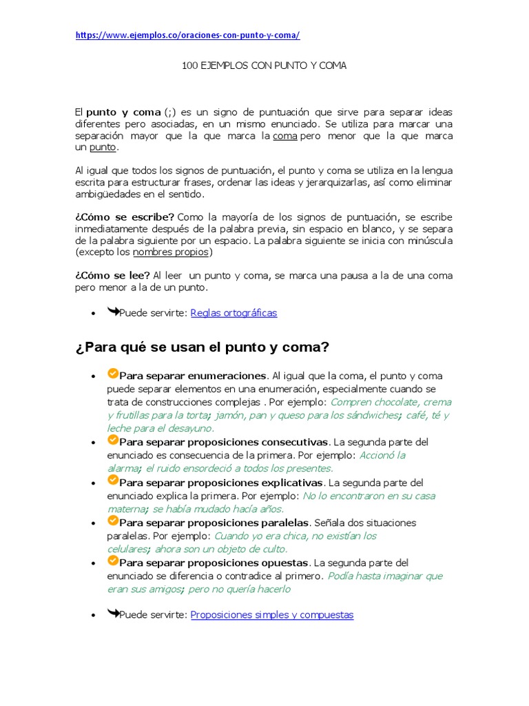 100 Ejemplos Con Punto y Coma | PDF | Coma | Puntuación