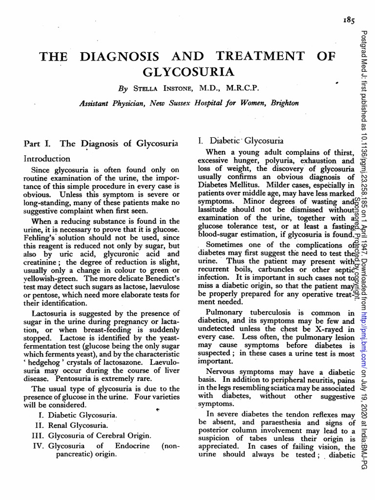 Glycosuria Diagnosis and Treatment | PDF | Diabetes | Hypoglycemia