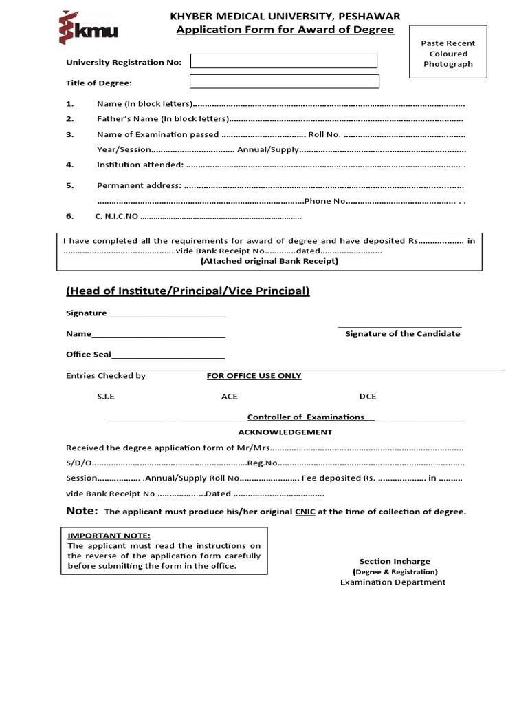 Degree Application Form of Kmu | PDF | Cheque | Government