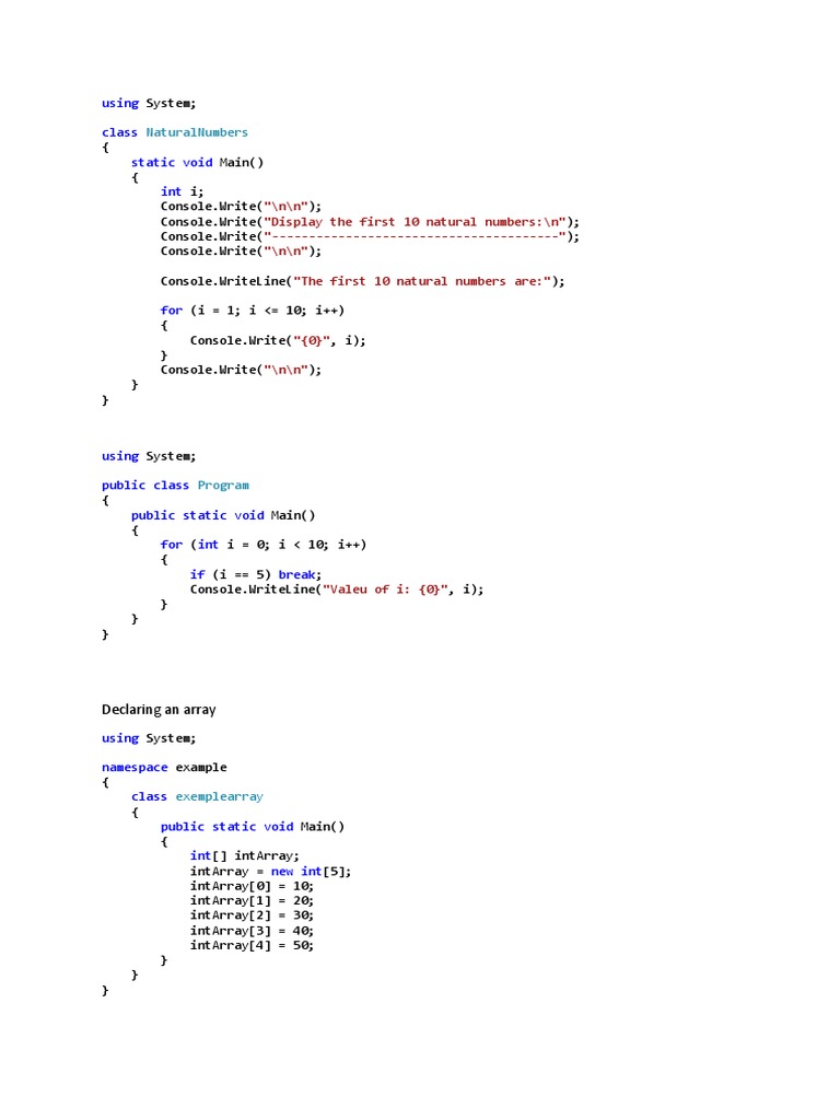Naturalnumbers: Using Class Static Void Int | PDF | Computer Programming | Software Engineering