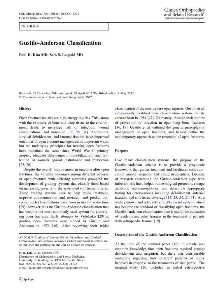 Gustilo-Anderson Classification: Clinical Orthopaedics and Related ...