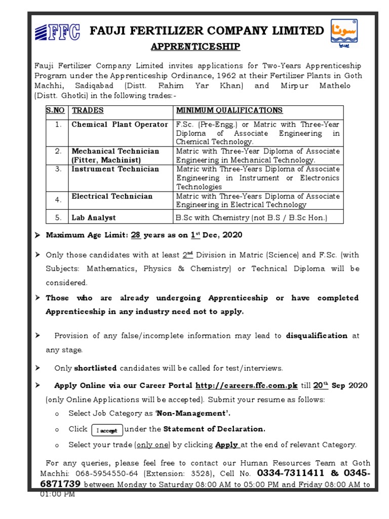 Advertisement For Apprenticeship 57th Batch | PDF | Apprenticeship ...