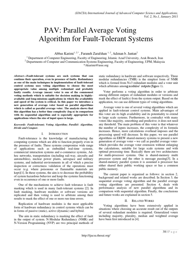 PAV Parallel Average Voting Algorithm For Fault Tolerant Systems | PDF | Parallel Computing ...