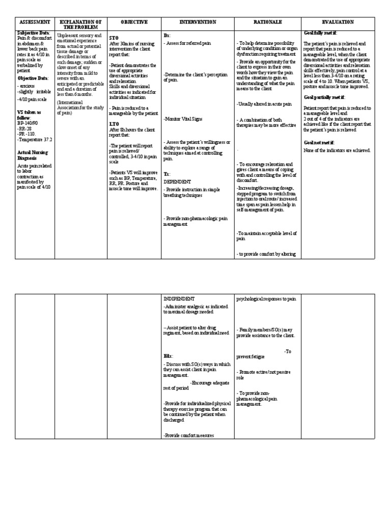 Assessment Explanation of The Problem Objective Intervention Rationale ...