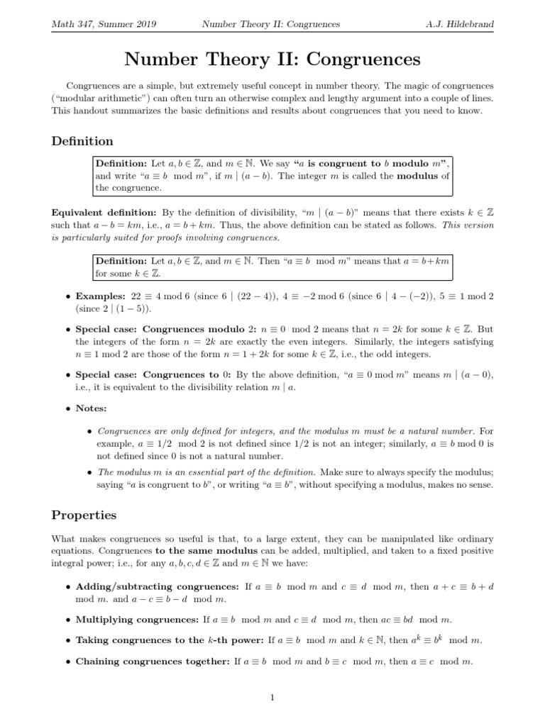 Number Theory II: Congruences | PDF | Mathematical Concepts | Ring Theory