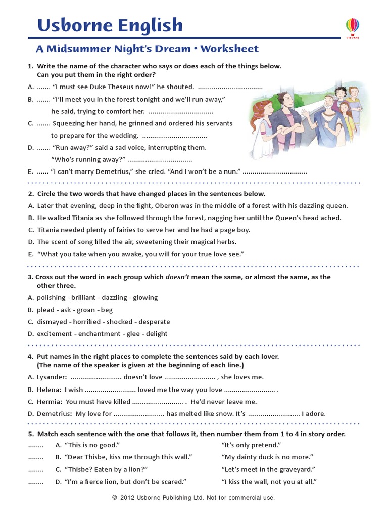 Midsummer Nights Dream Worksheet PDF | PDF | A Midsummer Night's Dream