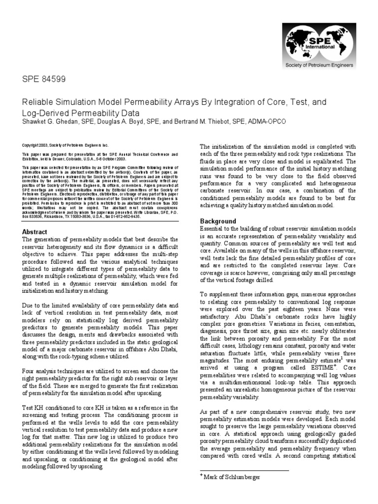 Reliable Simulation Model Permeability Arrays by Integration of Core ...