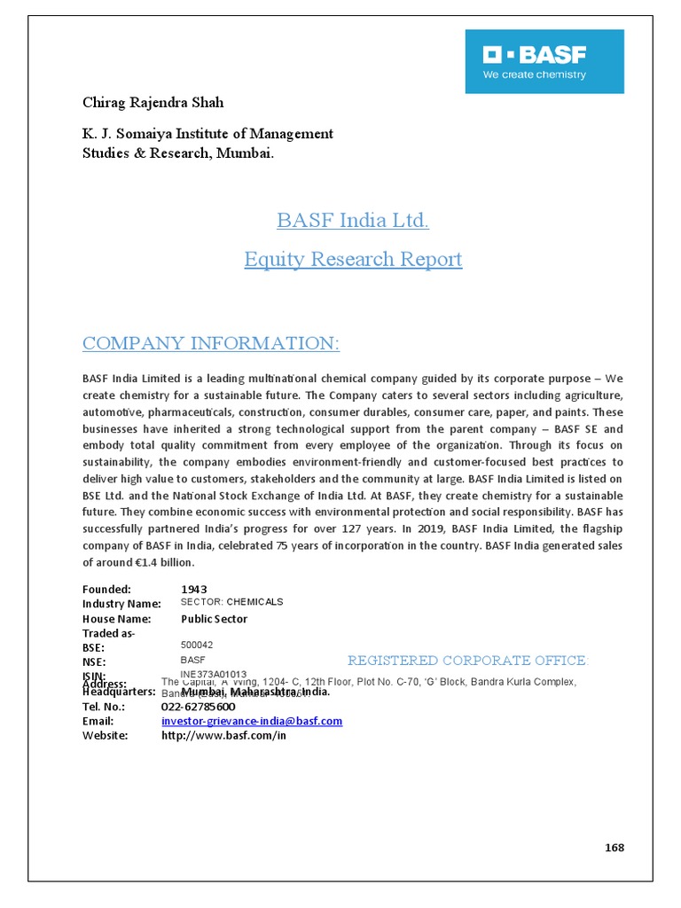 BASF India Limited: An Equity Research Report Analyzing the Financial ...