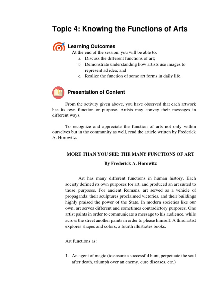 Topic 4: Knowing The Functions of Arts: Learning Outcomes | PDF ...