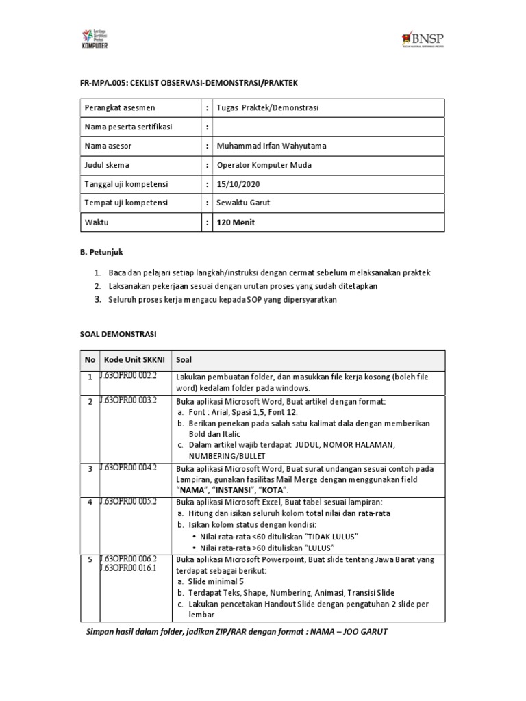 Muk Operator Komputer Muda Praktek | PDF