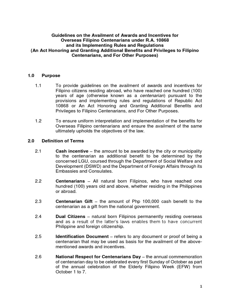 Guidelines On The Availment of Awards and Incentives For Overseas ...
