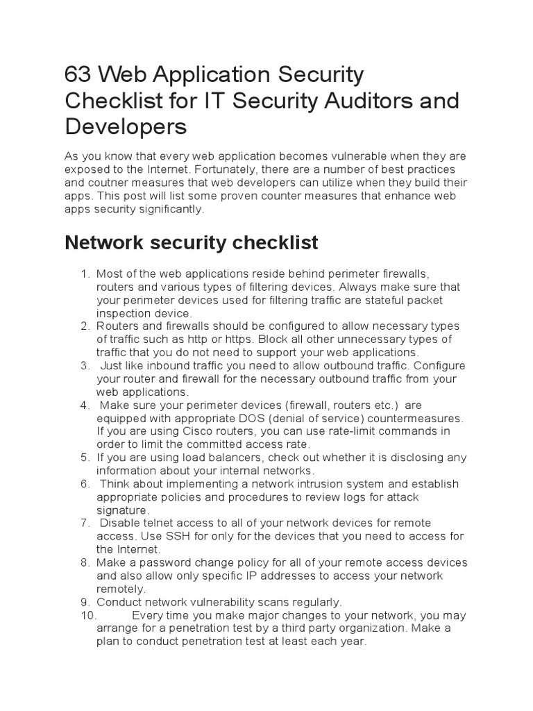 63 Web Application Security Checklist For IT Security Auditors and ...