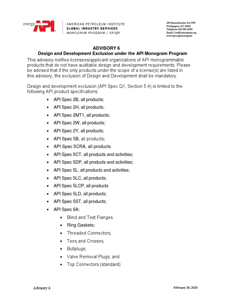 API Monogram Design Exclusion Advisory | PDF | Mechanical Engineering