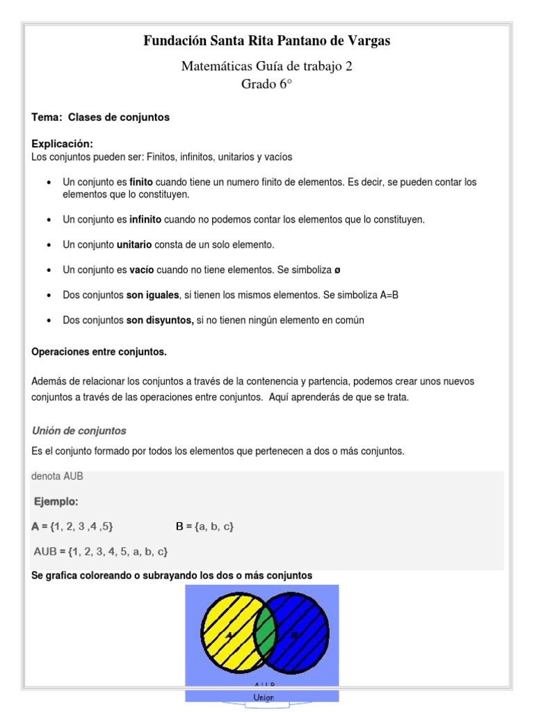 Clases de Conjuntos en Matemáticas 6° | PDF | Conjunto (Matemáticas ...