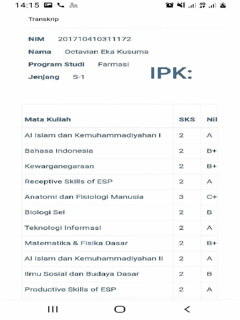 Transkrip: NIM Nama Octavian Eka Kusuma Program Studi S-1 | PDF