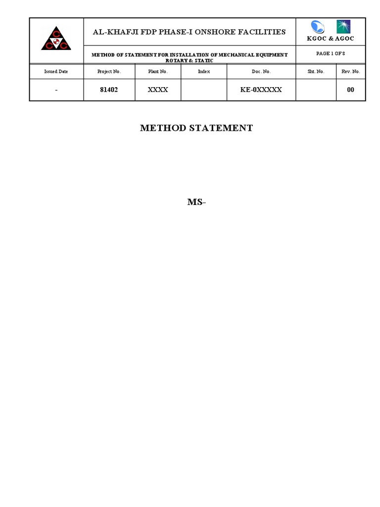 Equipment Erection Static and Rotary - METHOD OF STATEMENT | PDF | Pipe ...