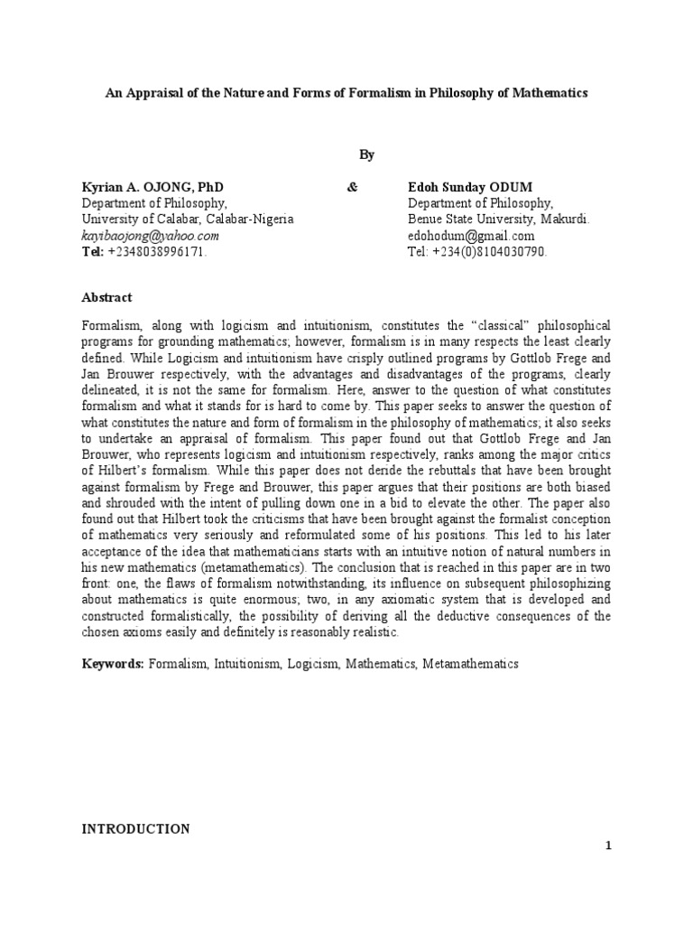 An Appraisal of The Nature and Forms of Formalism in Philosophy of ...